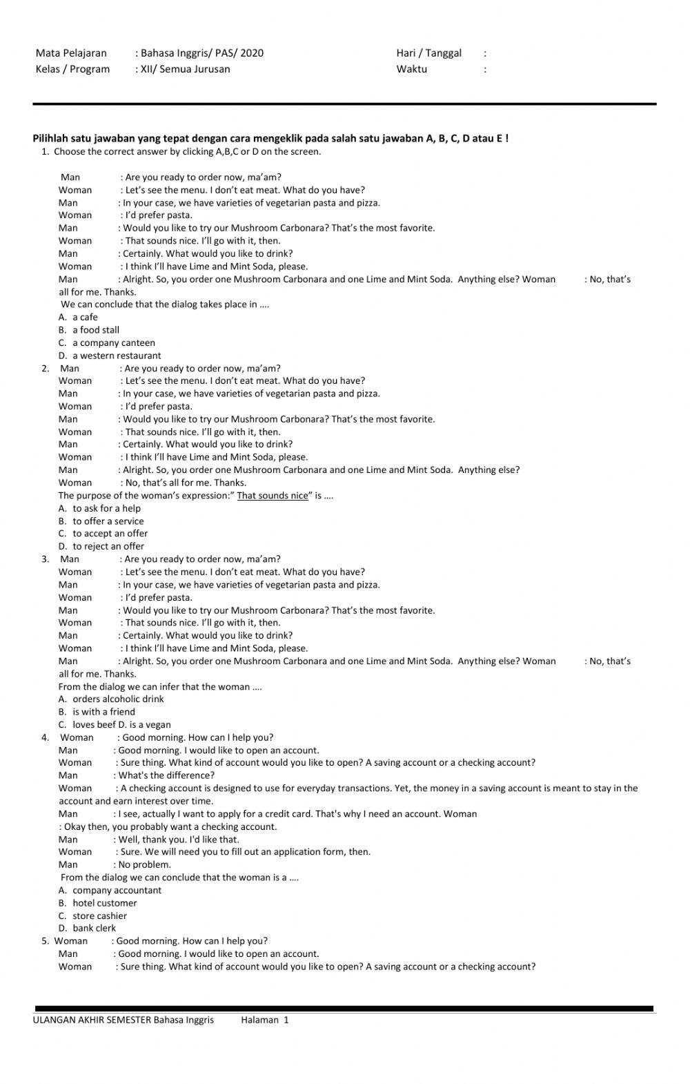 UAS Kelas XII Gasalk SMK 2020 worksheet | Live Worksheets