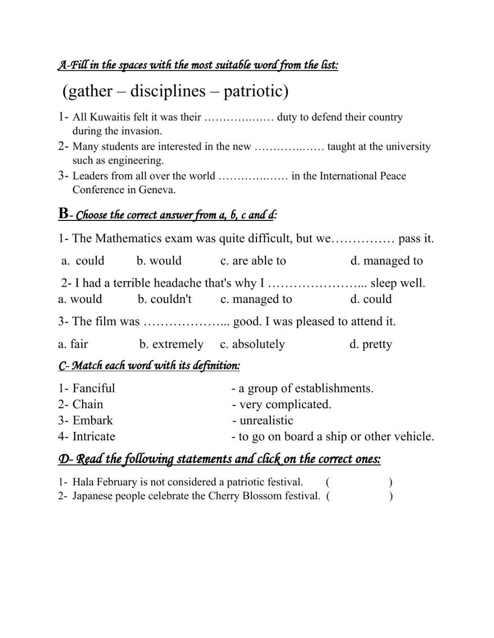 Worksheet G11 worksheet | Live Worksheets