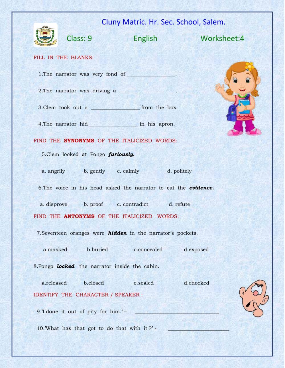 Class 9 English Ws 4 worksheet | Live Worksheets