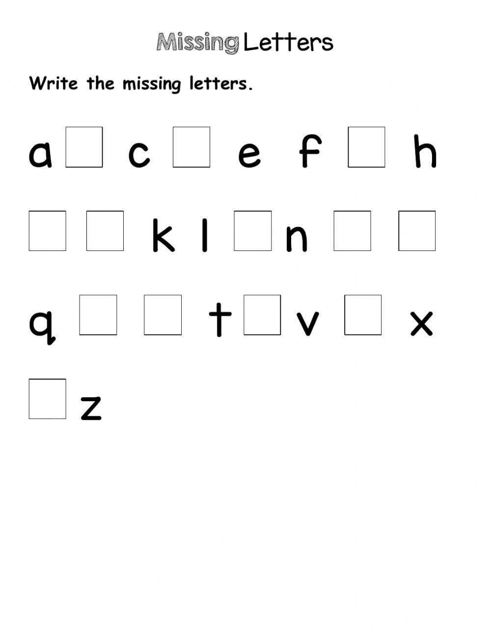 Missing Letters | Free Interactive Worksheets | 605115