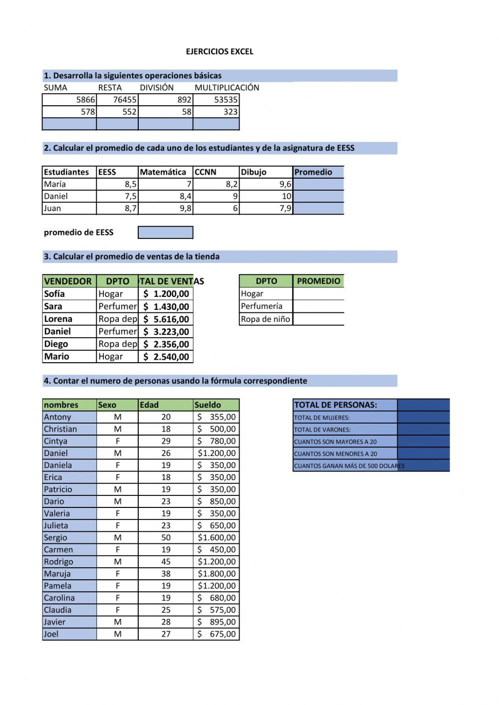 Fórmulas excel 1854 | Vanessa Pineda | Live Worksheets