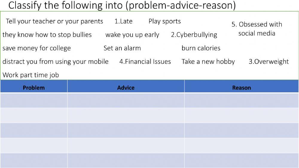 Advice online exercise for | Live Worksheets