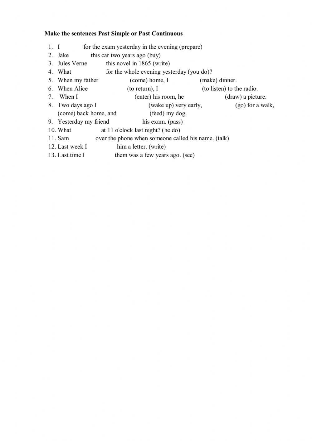 Past Simple vs. Past Continuous online exercise | Live Worksheets