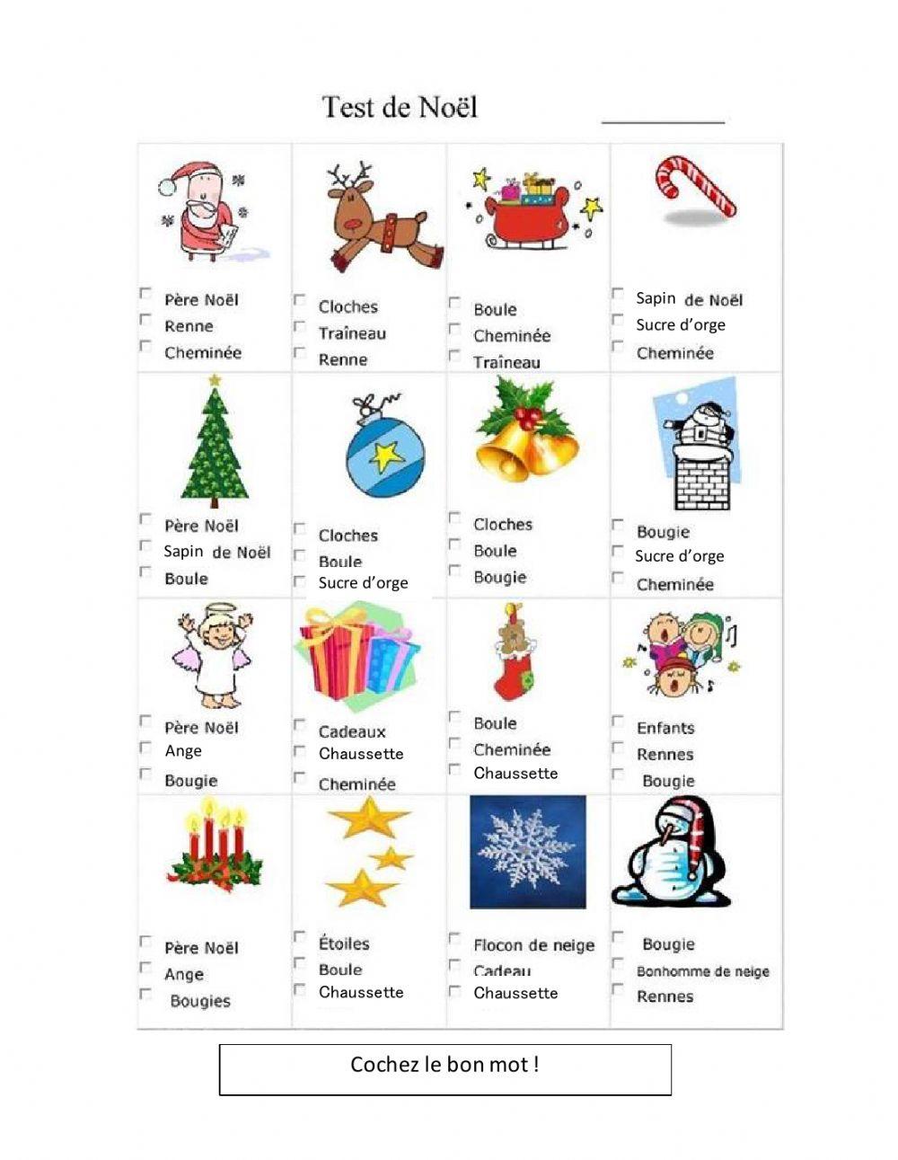 Le vocabulaire de Noël - QCM online exercise for | Live Worksheets