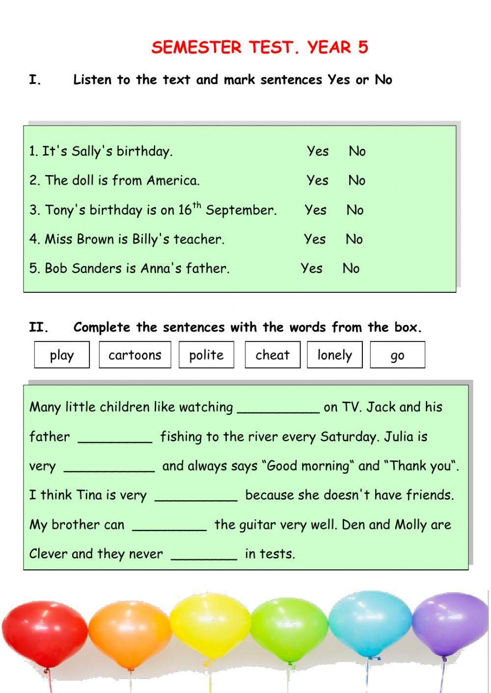 Semester test. Year 5 worksheet | Live Worksheets