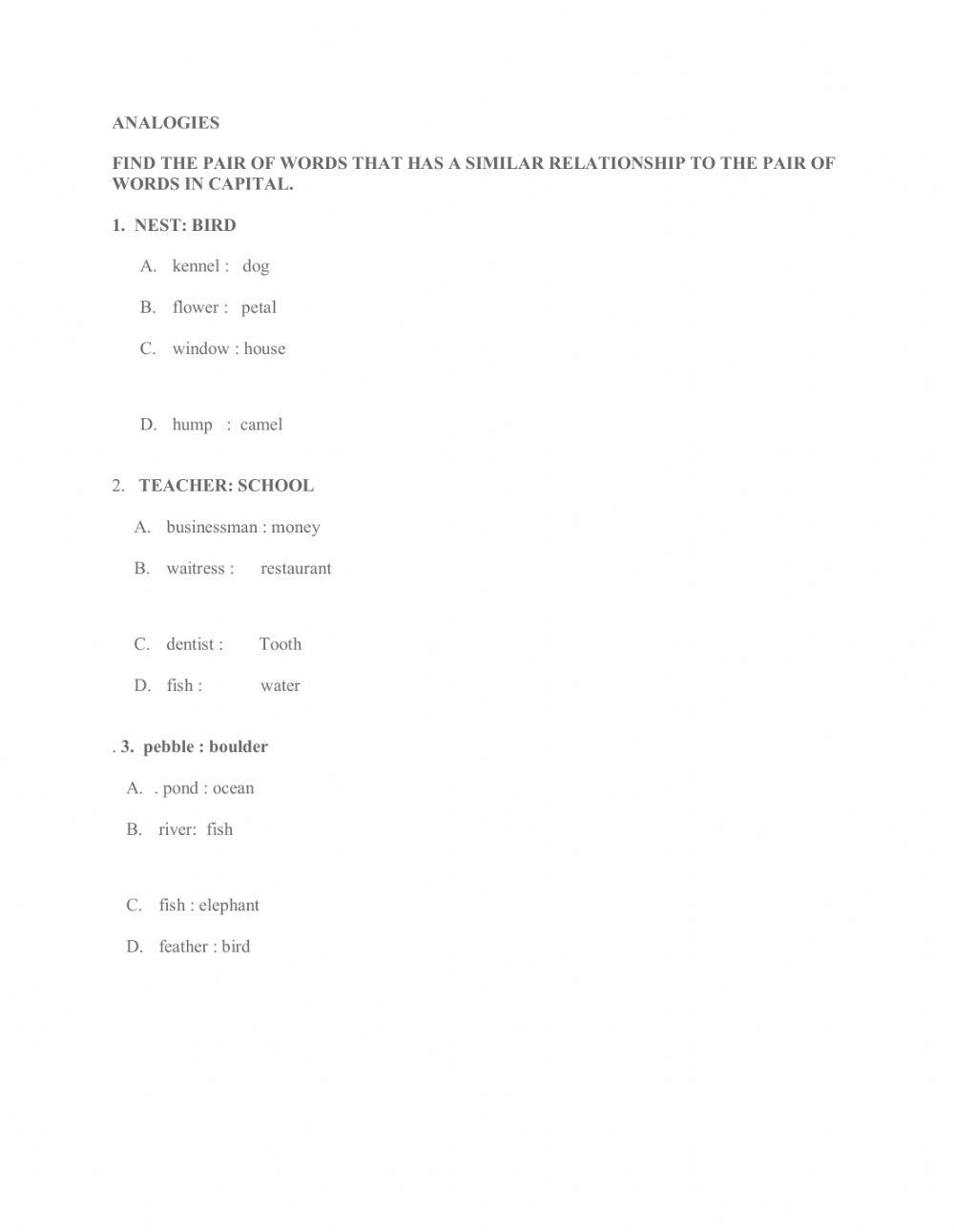 Analogies 1 worksheet | Live Worksheets