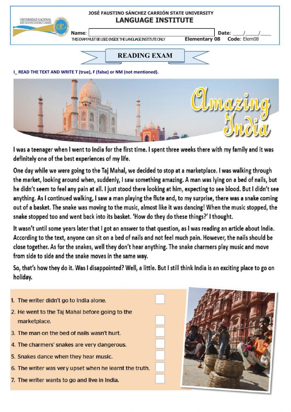 Final Reading Exam - ELEM 8 606139 | Jefferson Alexander