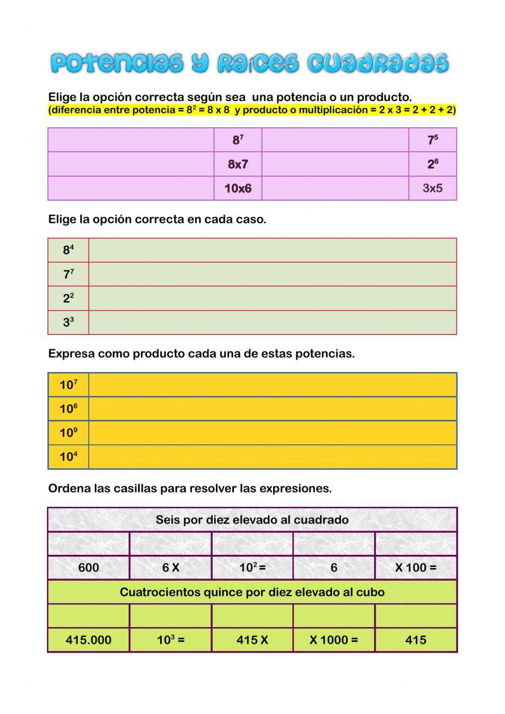 Potencias y Raí… | Free Interactive Worksheets | 606323