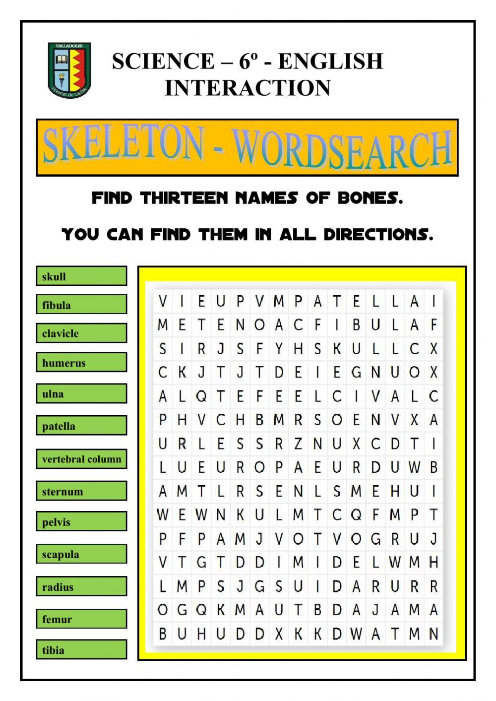 Skeleton online activity for 6º DE PRIMARIA | Live Worksheets