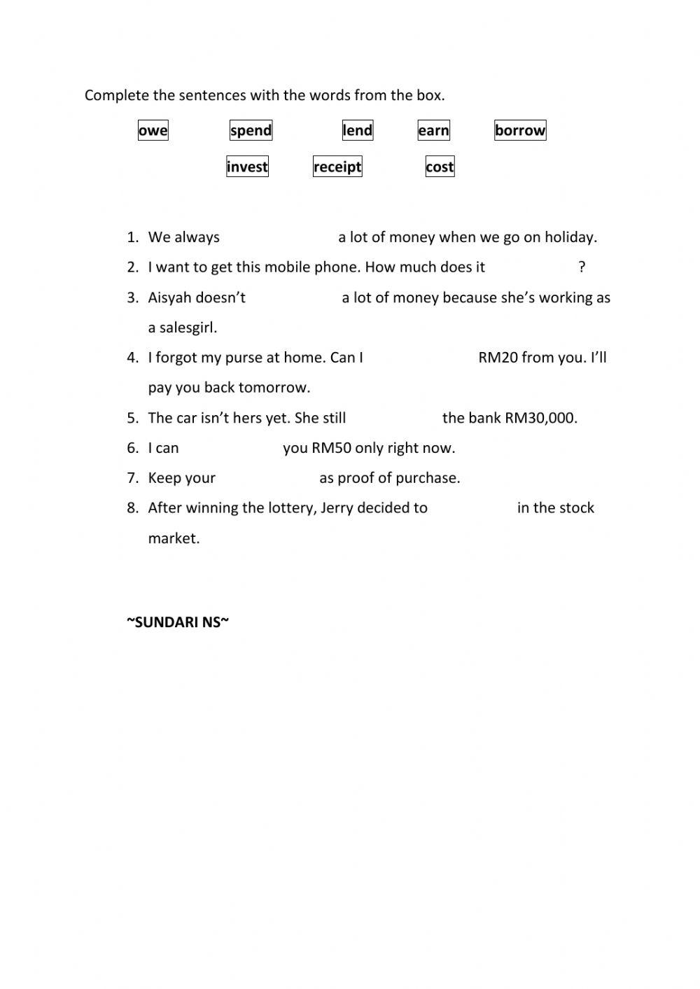 Money interactive exercise for Intermediate | Live Worksheets