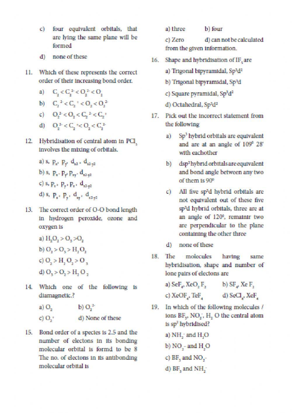 Tnscert - 11th - chemistry - chemical bonding worksheet | Live Worksheets