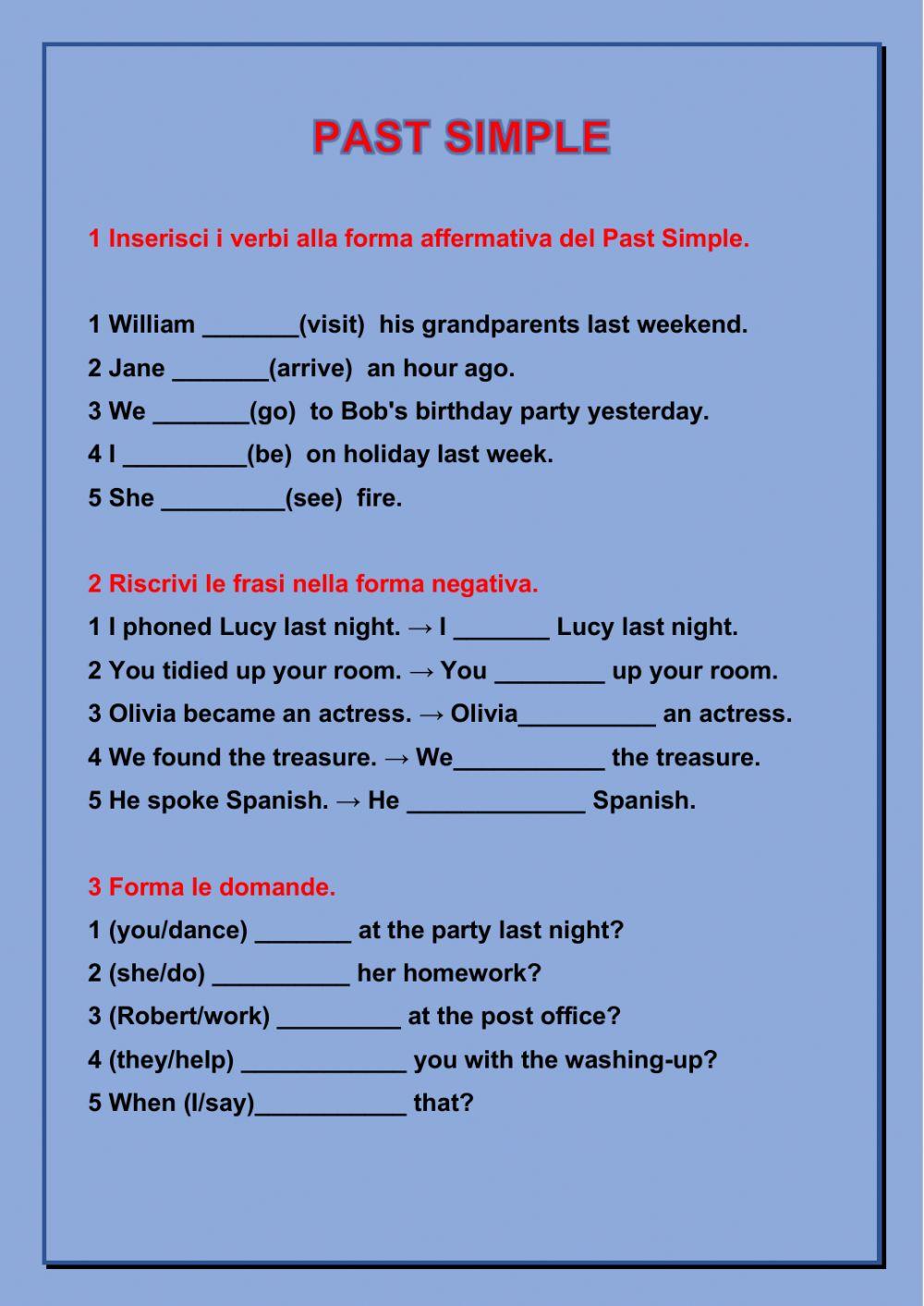 Past simple online exercise for Seconda | Live Worksheets