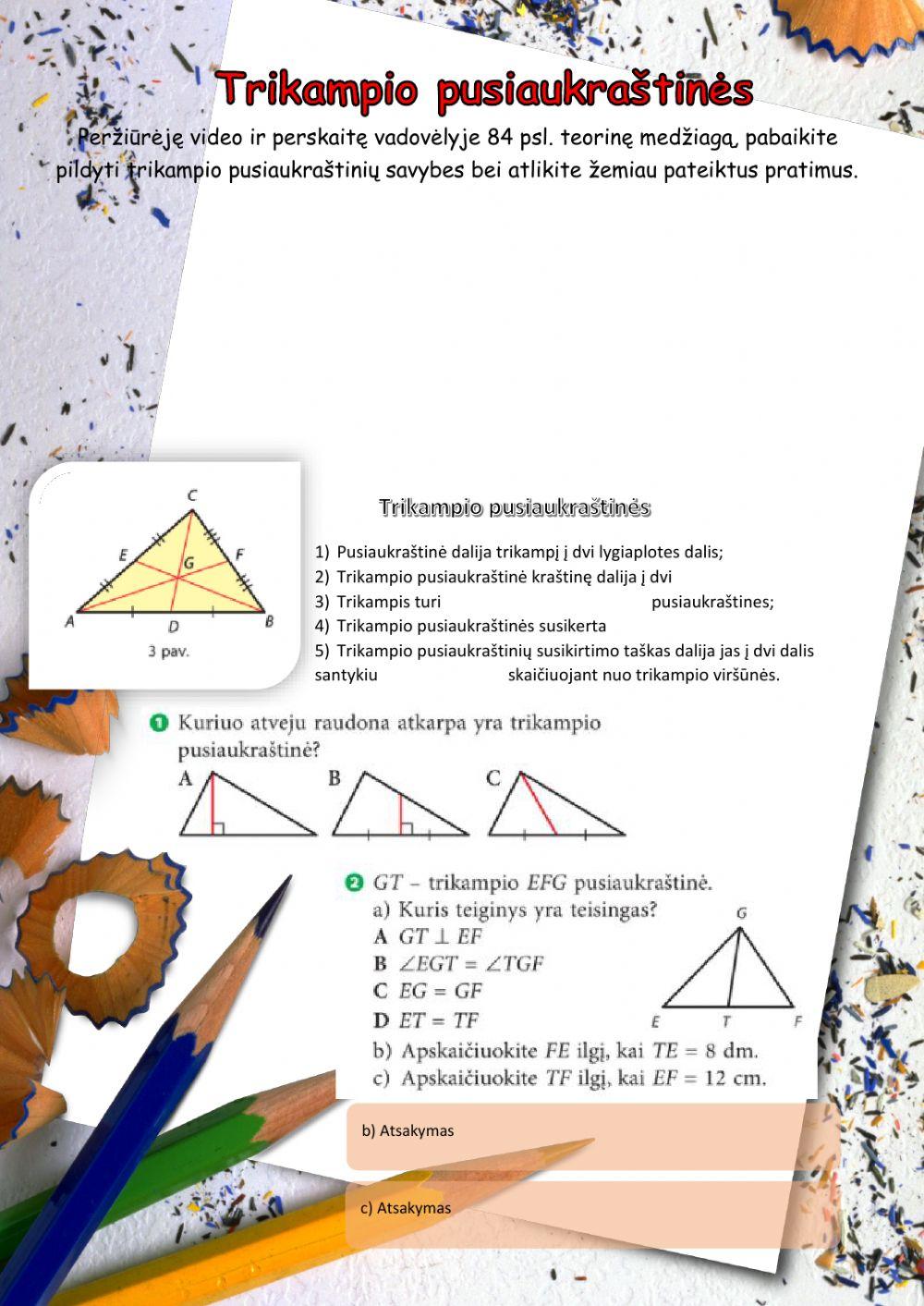 Trikampio pusia… | Free Interactive Worksheets | 601971