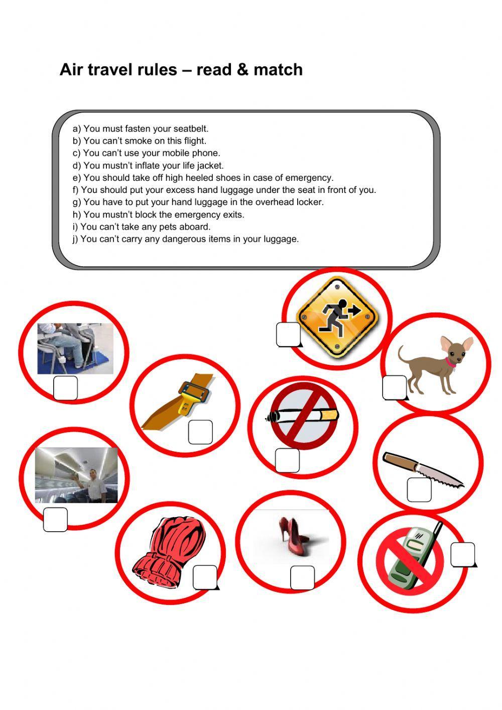 Air travel rules worksheet | Live Worksheets