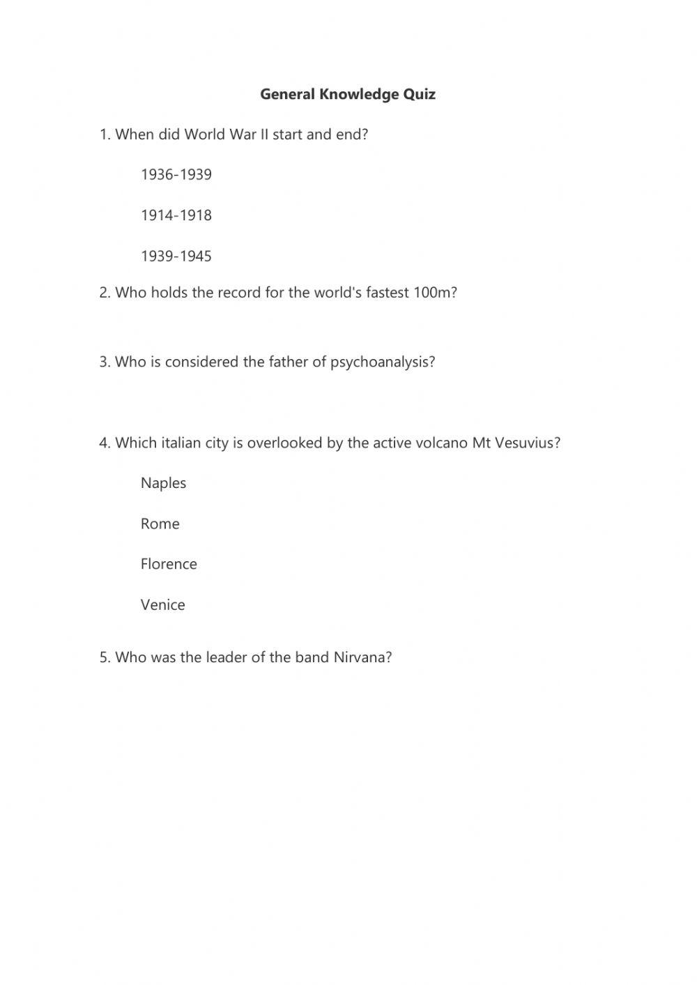 General knowledge online exercise | Live Worksheets