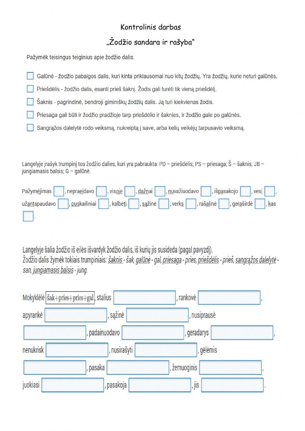 Kontrolinis dar… | Free Interactive Worksheets | 608547
