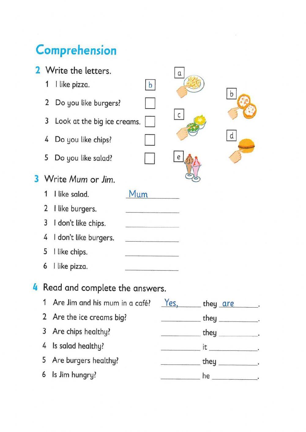 Reading and writing - At the café worksheet | Live Worksheets