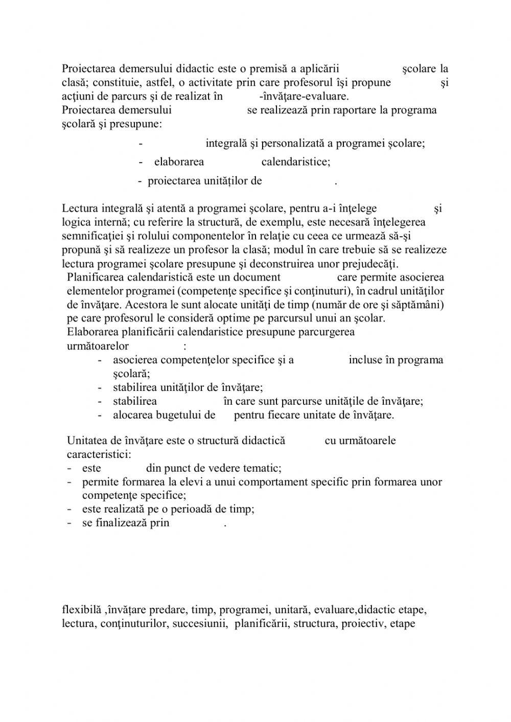 Proiectarea demersului didactic worksheet | Live Worksheets