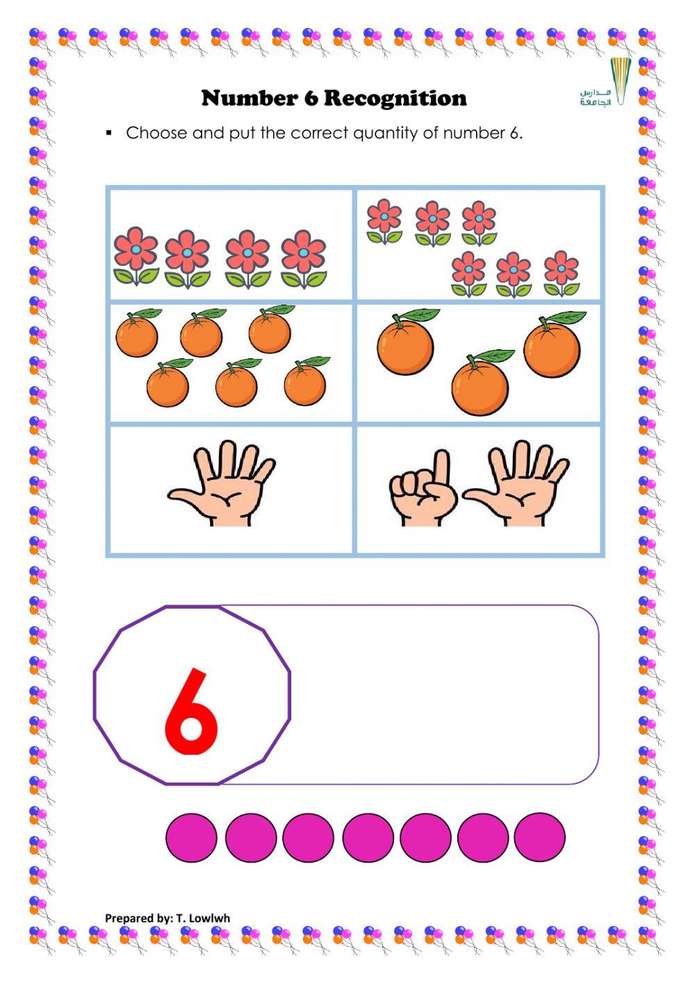 Number 6 Recognition worksheet | Live Worksheets