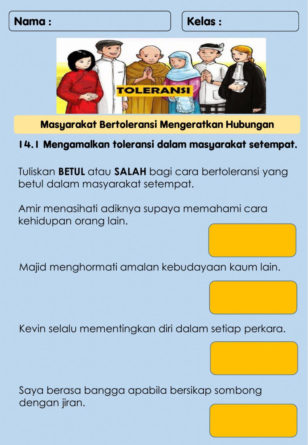 Toleransi | NOR AZILA ABDUL JAMIL | Live Worksheets