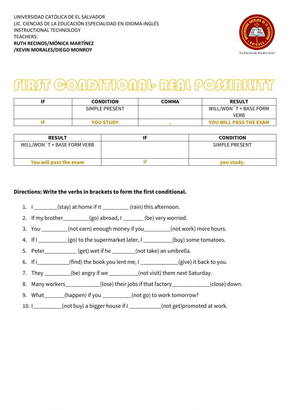 First conditional | onlinemodule | Live Worksheets