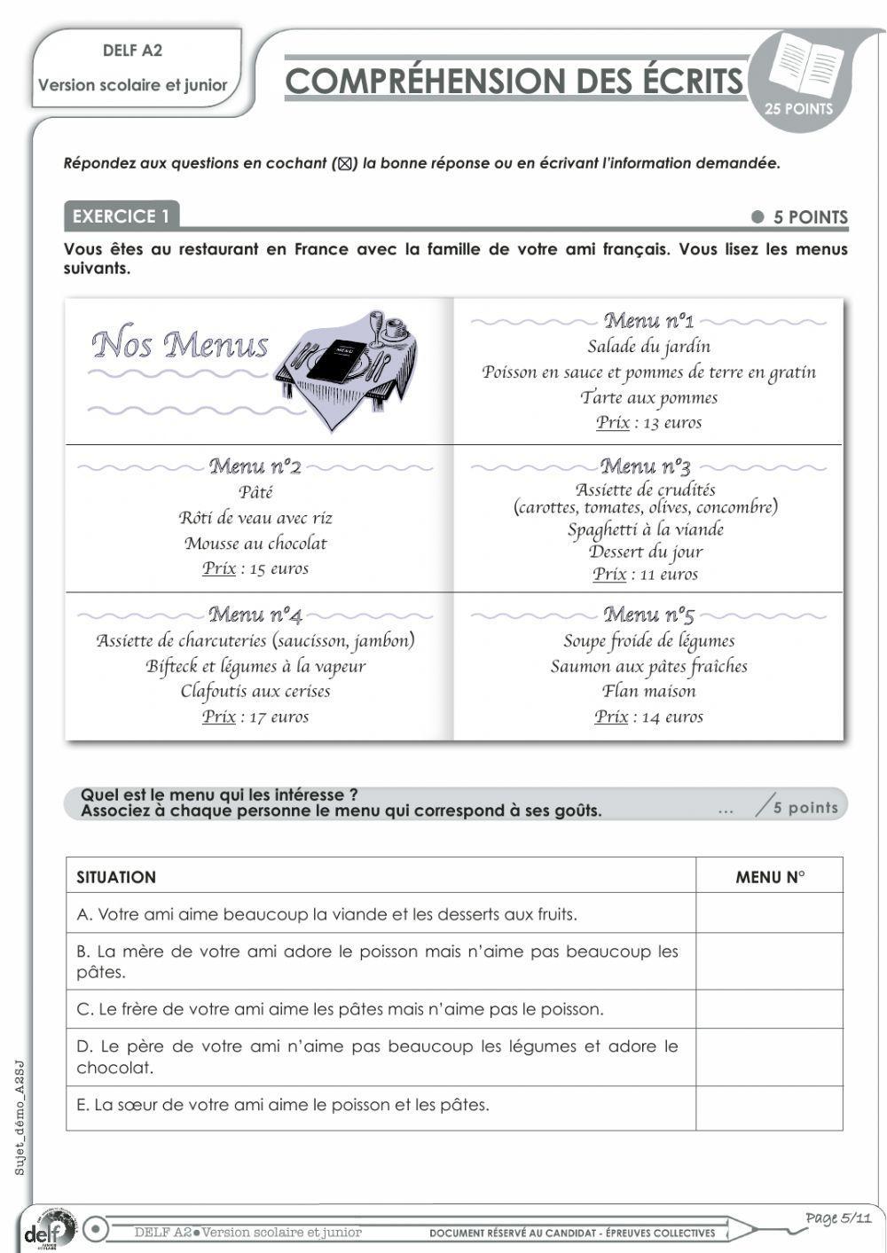 Delf a2 | Free Interactive Worksheets | 561207
