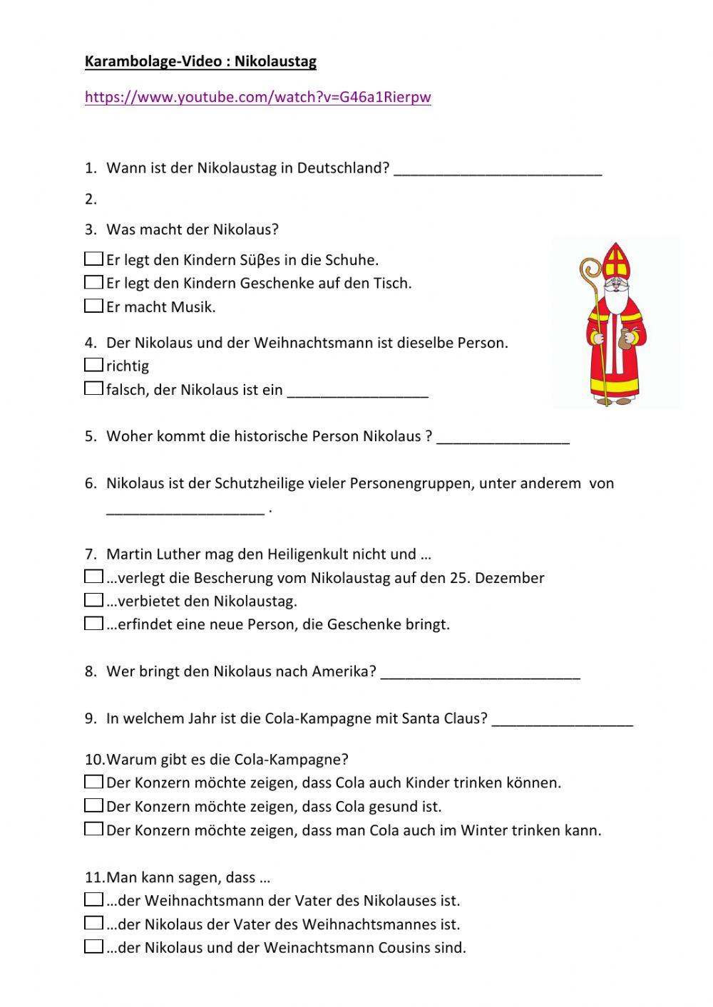 nikolaustag in deutschland arbeitsblatt