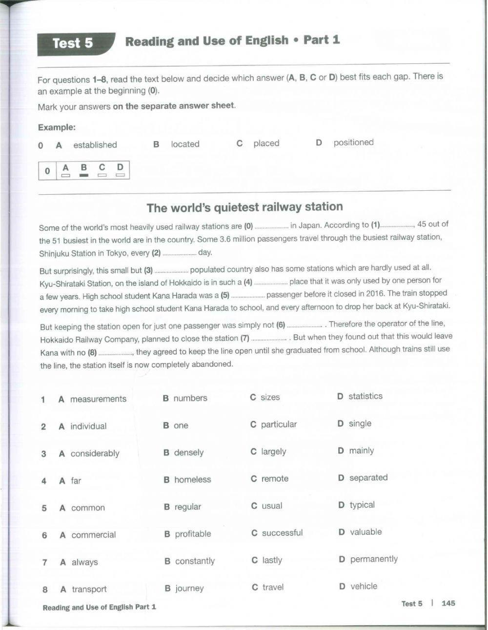 Exam Practice • Test 5 • Reading and Use of English Part 1-6 online ...