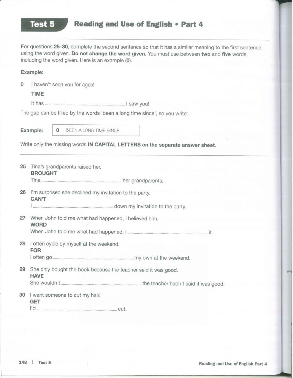 Exam Practice • Test 5 • Reading and Use of English Part 1-6 online ...