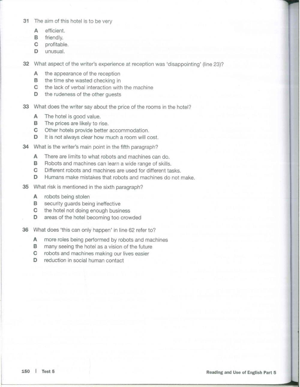 Exam Practice • Test 5 • Reading and Use of English Part 1-6 online ...