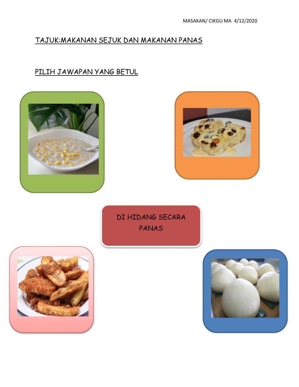 MAKANAN PANAS DAN SEJUK-oleh Cikgu MA worksheet | Live Worksheets