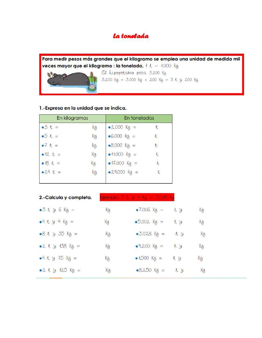 Tonelada | ANGELES ALFARO TADEO | Live Worksheets