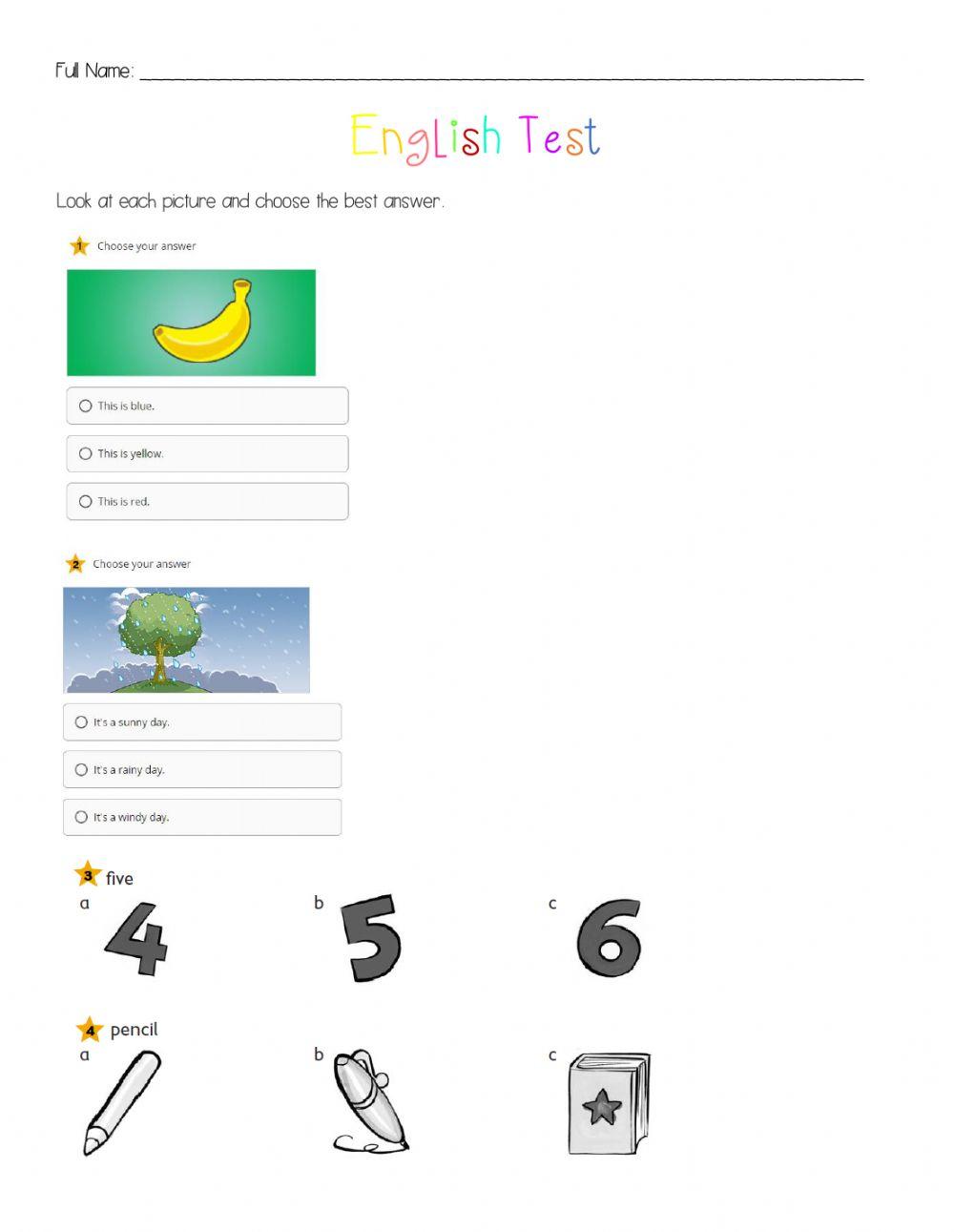 English Test online worksheet for First | Live Worksheets