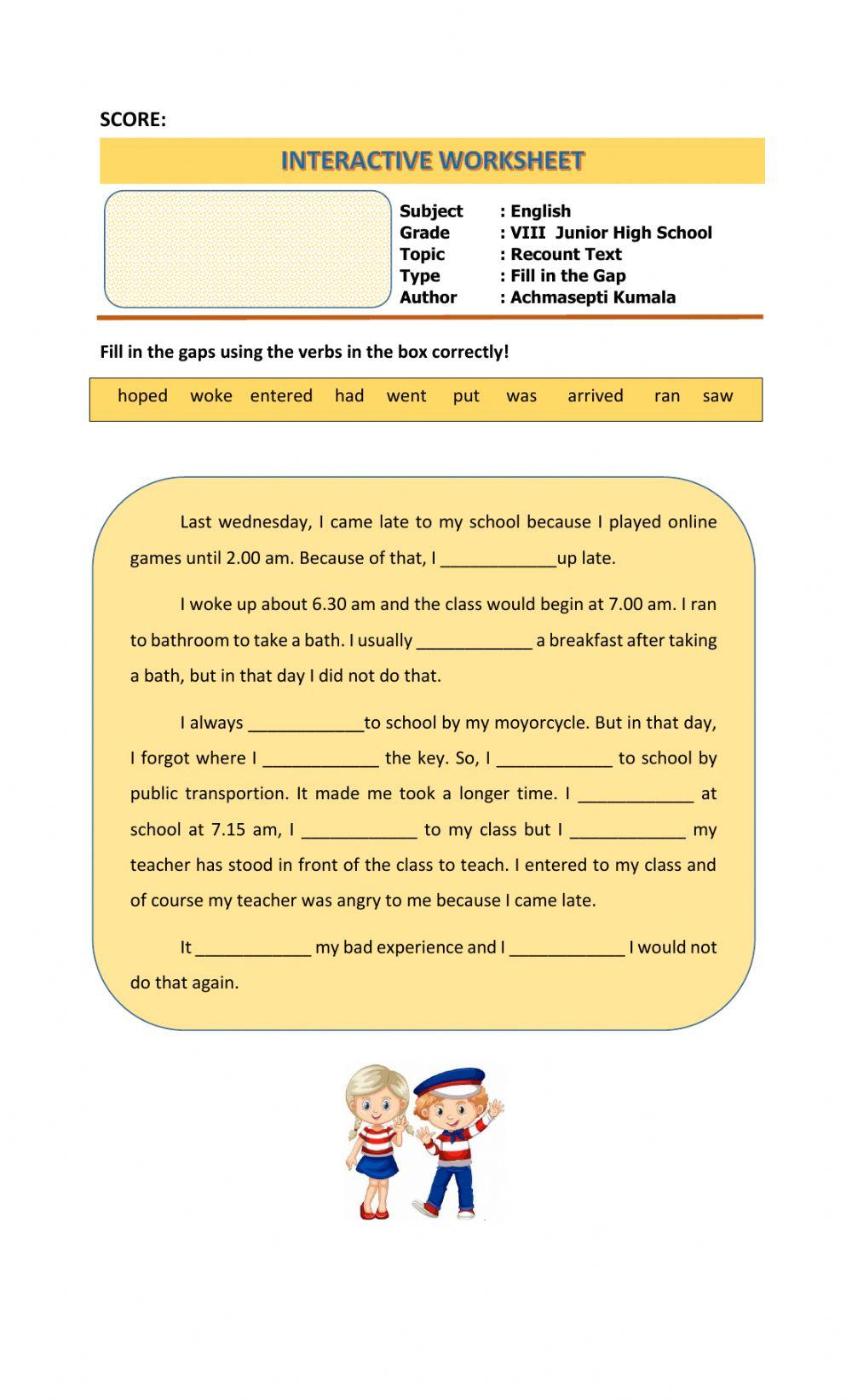 Recount Text | Free Interactive Worksheets | 609925