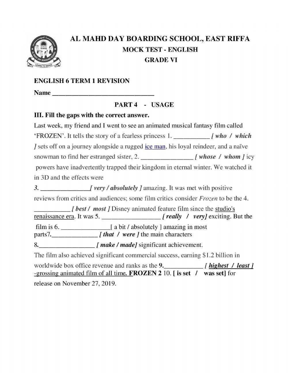English 6 usage revision 610057 | Morine | Live