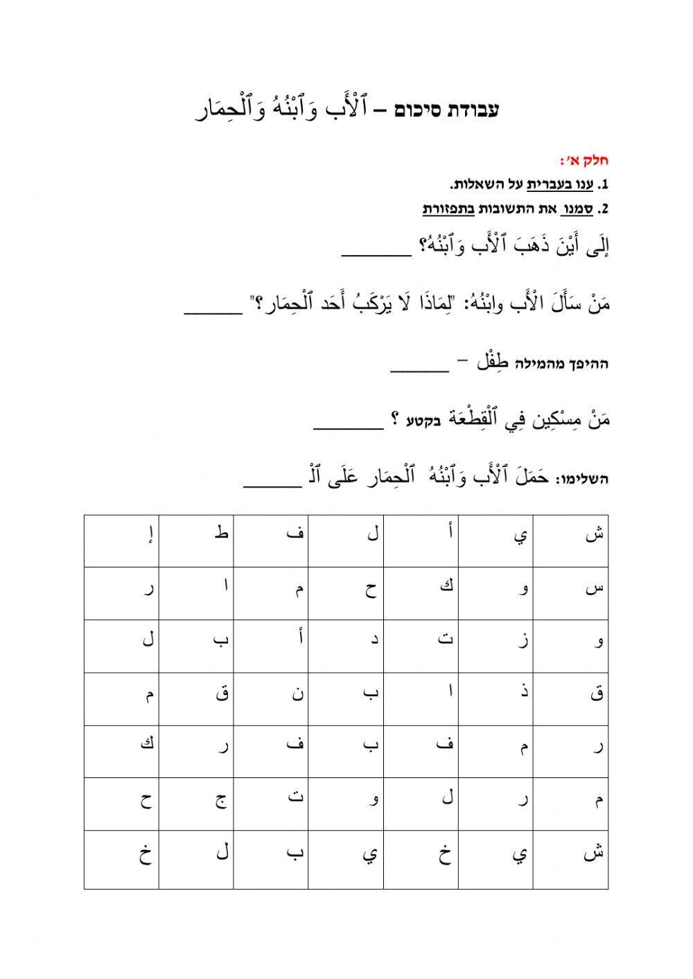האב הבן והחמור Free Interactive Worksheets 610078