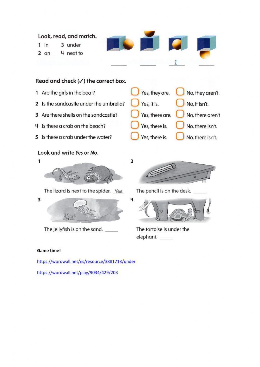 In on under nex… | Free Interactive Worksheets | 610236