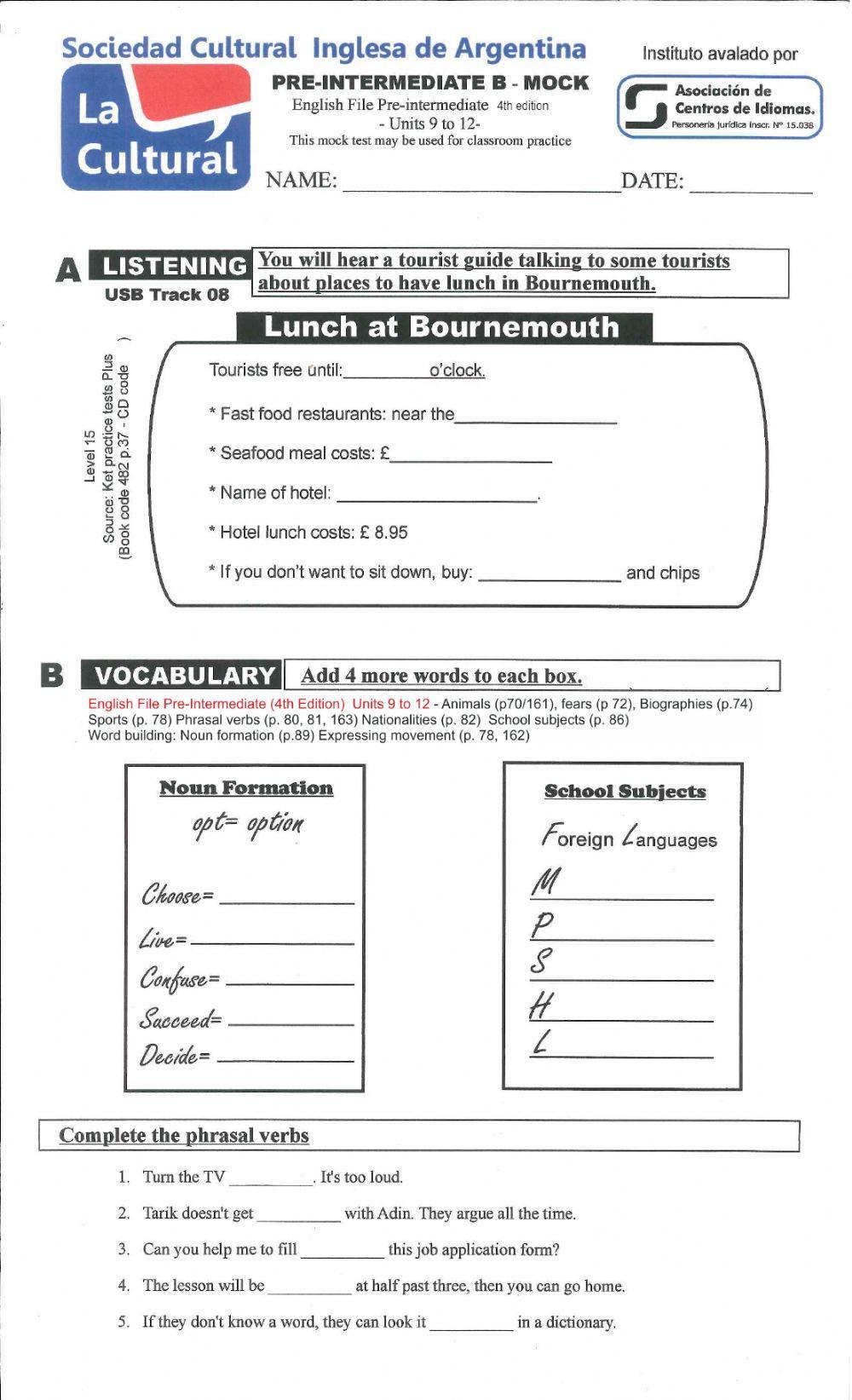 PRE INT B MOCK online exercise for | Live Worksheets