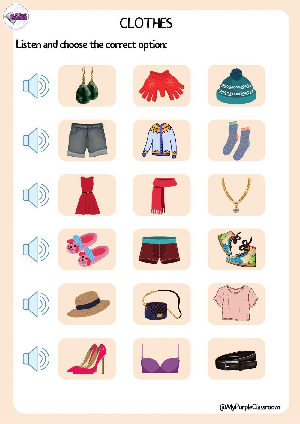 Clothes online exercise for Primary Education | Live Worksheets