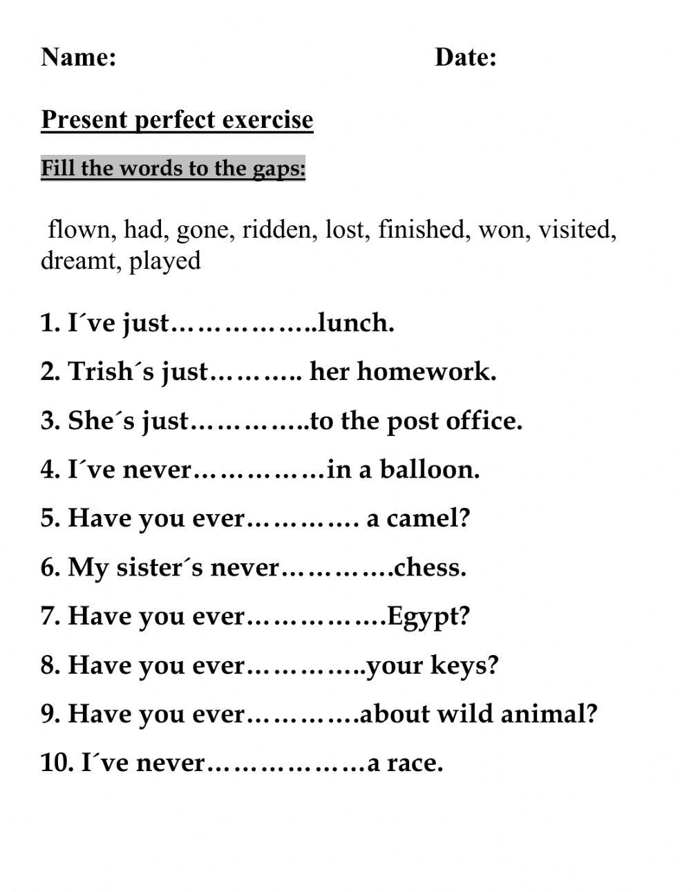 Present perfect online exercise for 6 | Live Worksheets