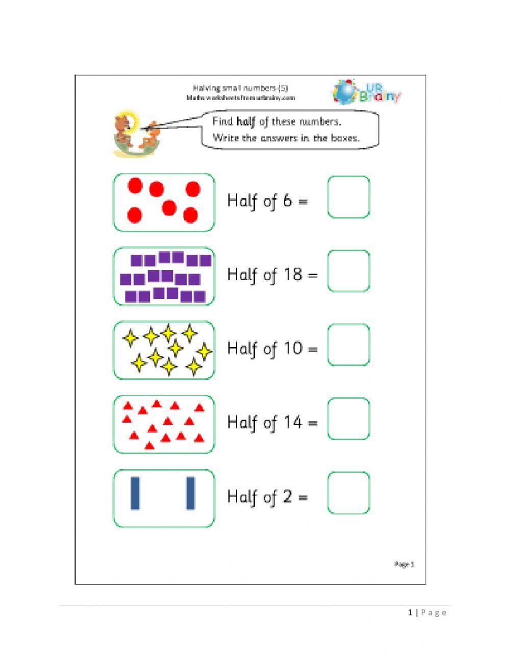 Finding Half Of A Number Worksheet Live Worksheets Finding Half Of A Number Worksheet Live Worksheets