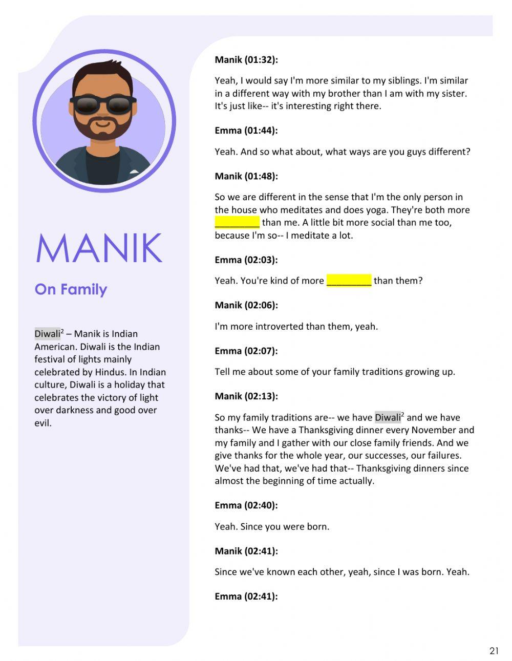 Manik Family worksheet | Live Worksheets