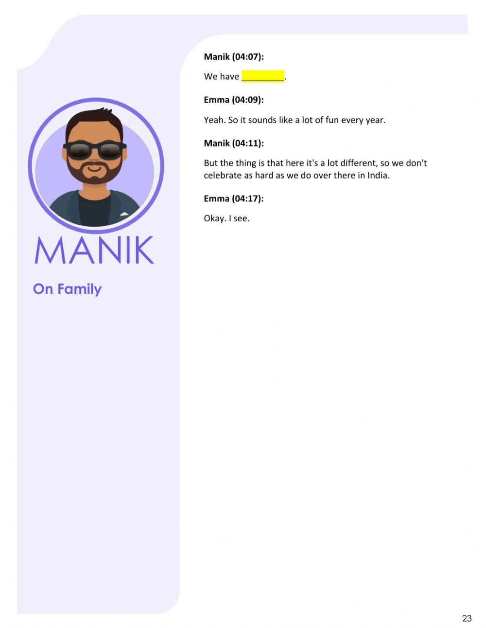 Manik Family worksheet | Live Worksheets
