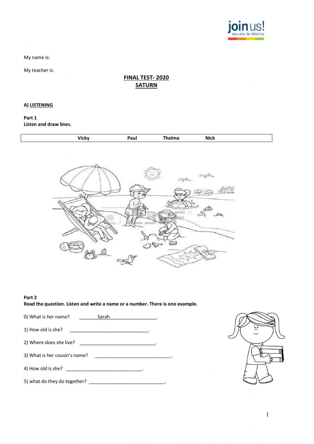 Final exam worksheet for saturno | Live Worksheets