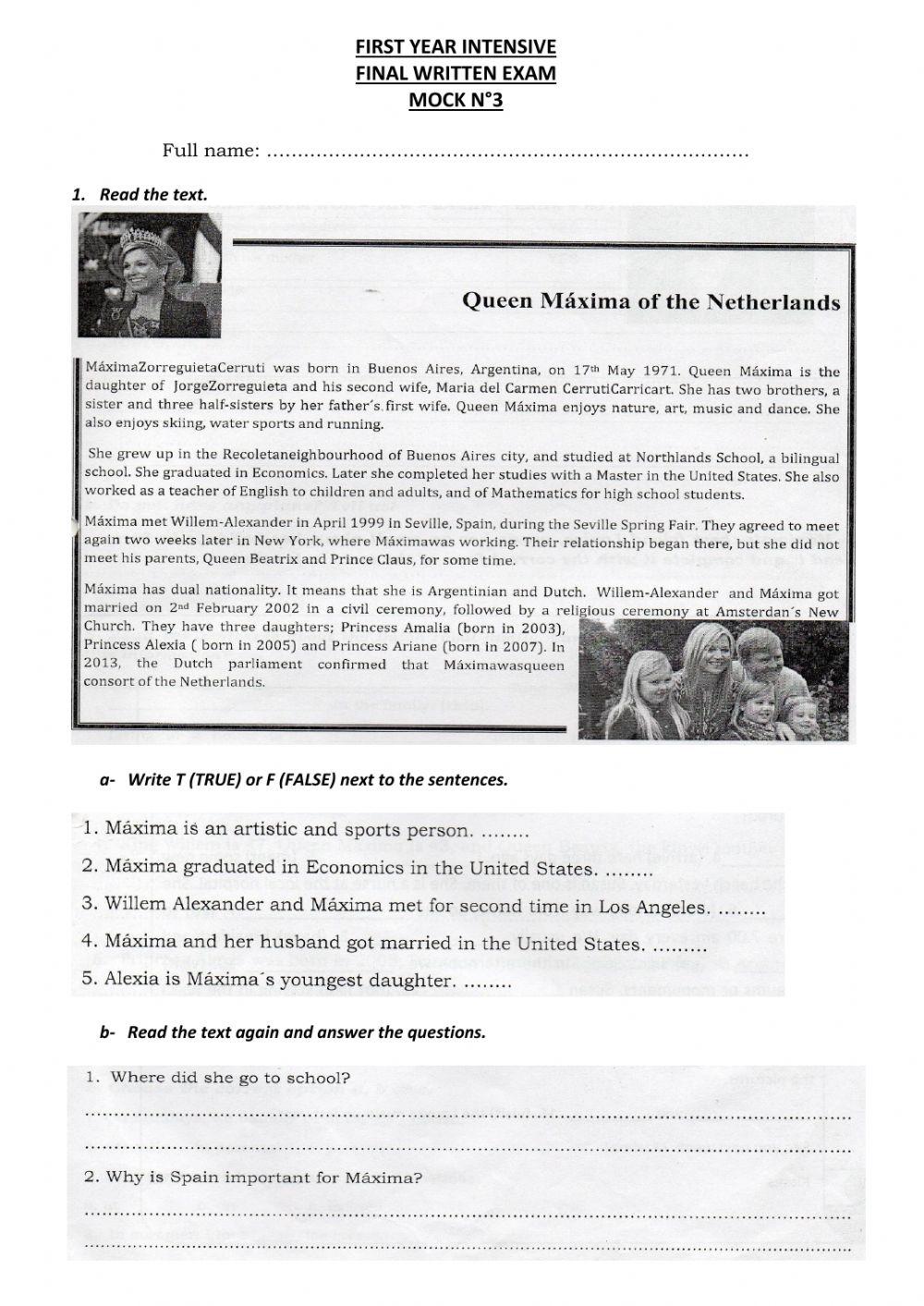 Intensive 1 - Final mock exam online exercise for | Live Worksheets