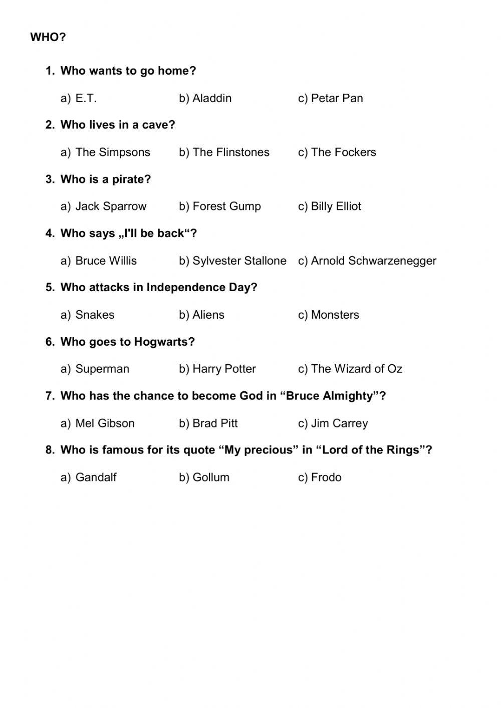 bruce almighty worksheet