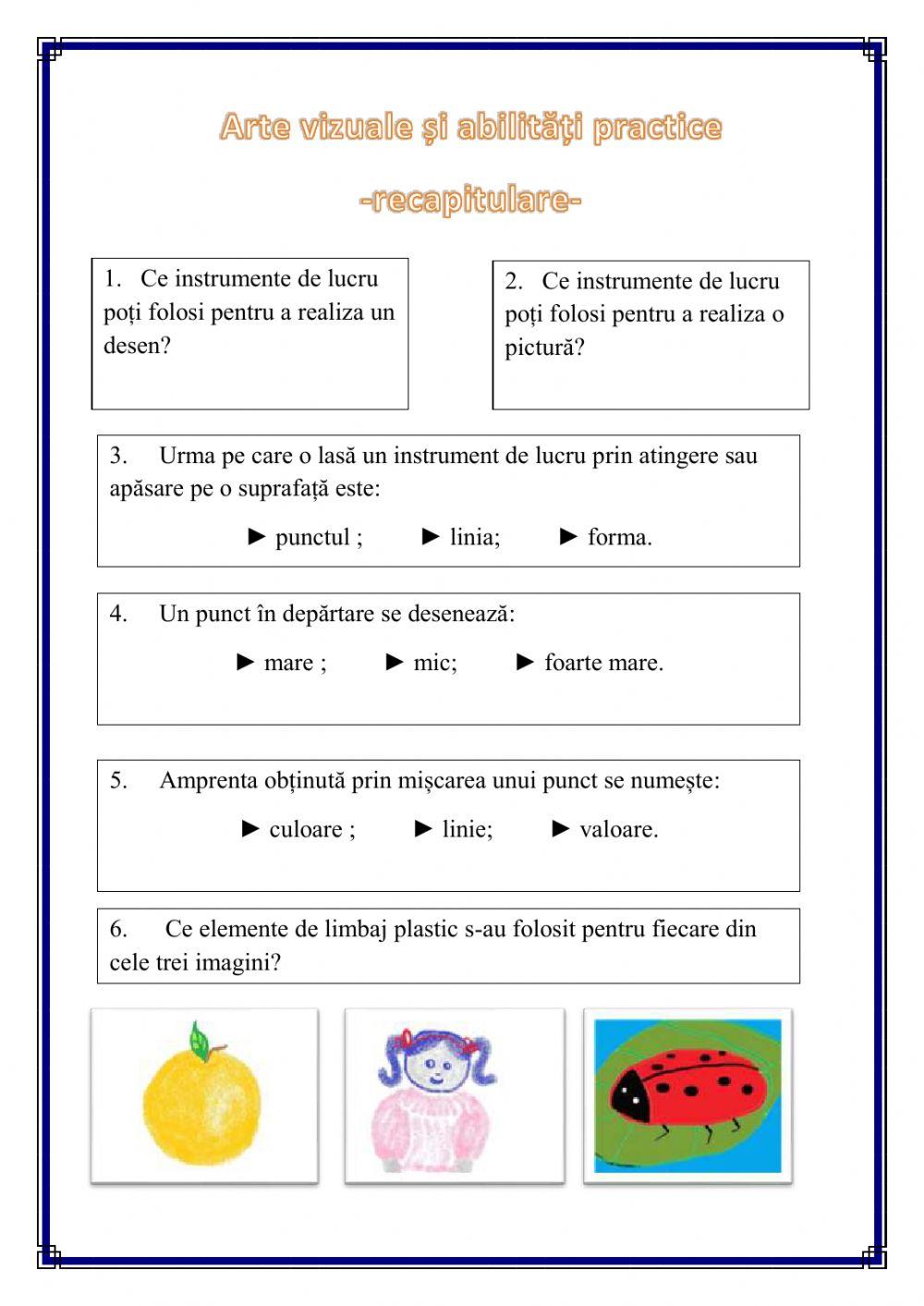 Elemente de limbaj plastic worksheet | Live Worksheets