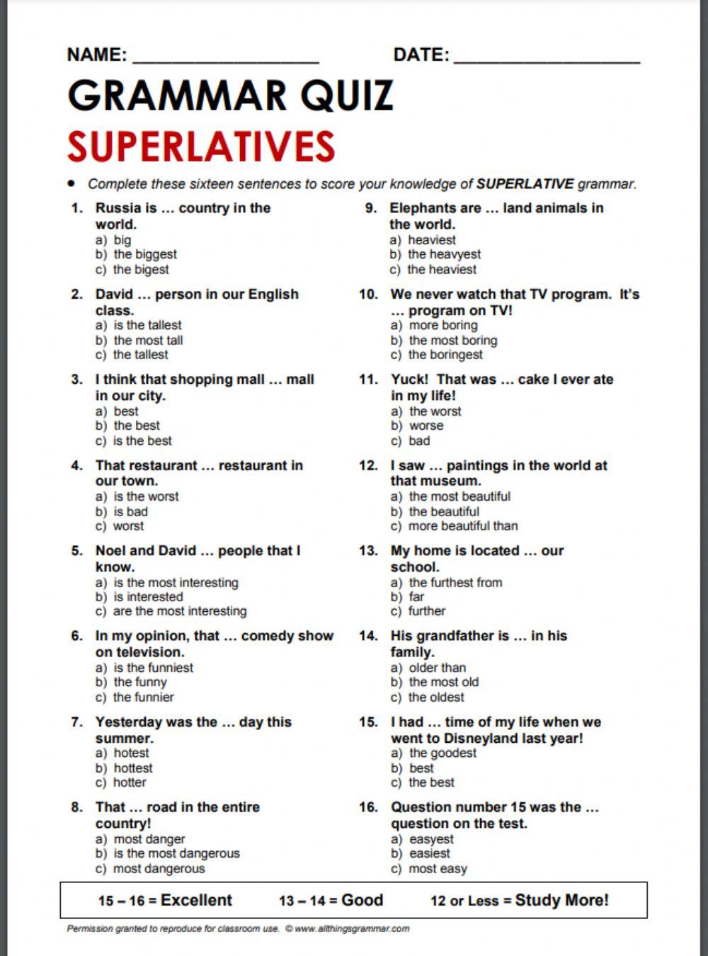 Superlatives Qu… | Free Interactive Worksheets | 6296501