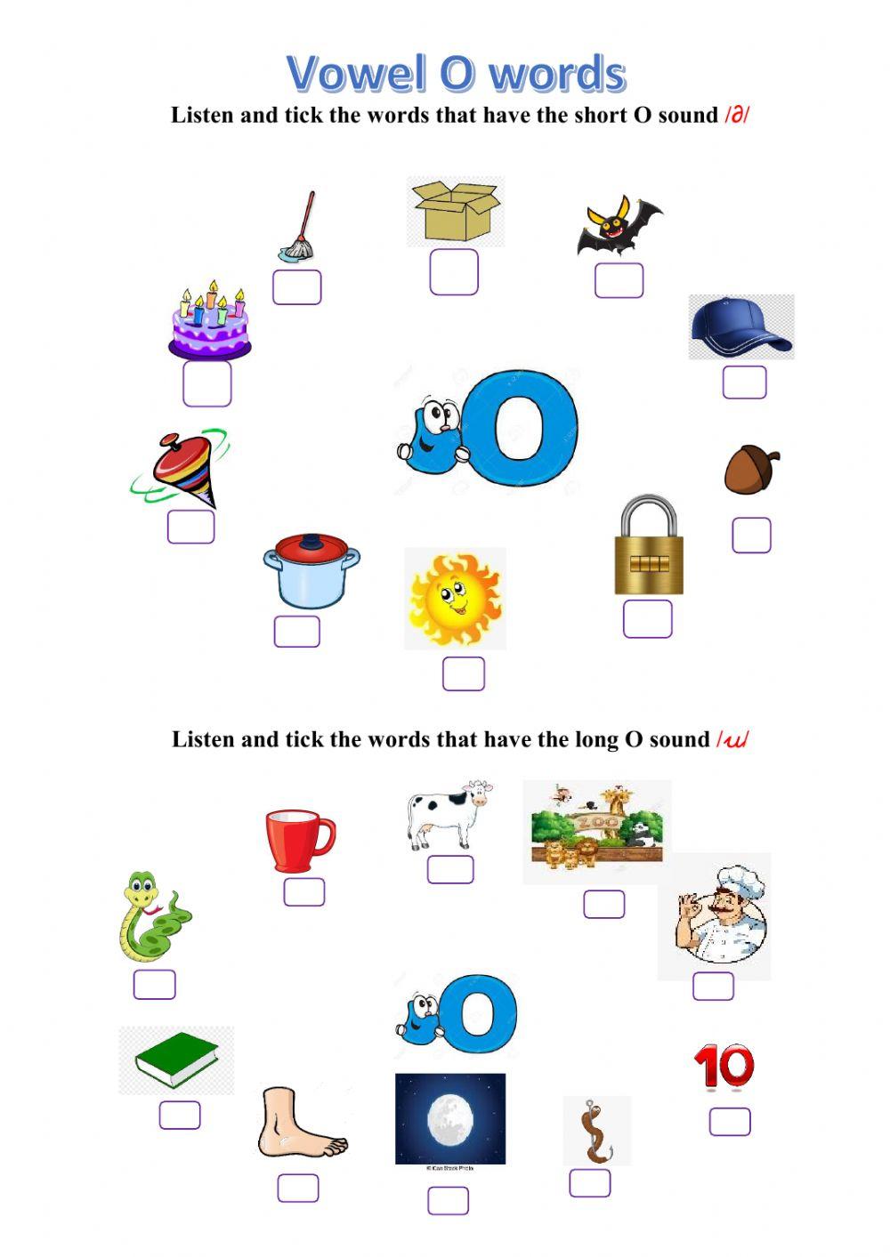 Vowel O interactive worksheet | Live Worksheets