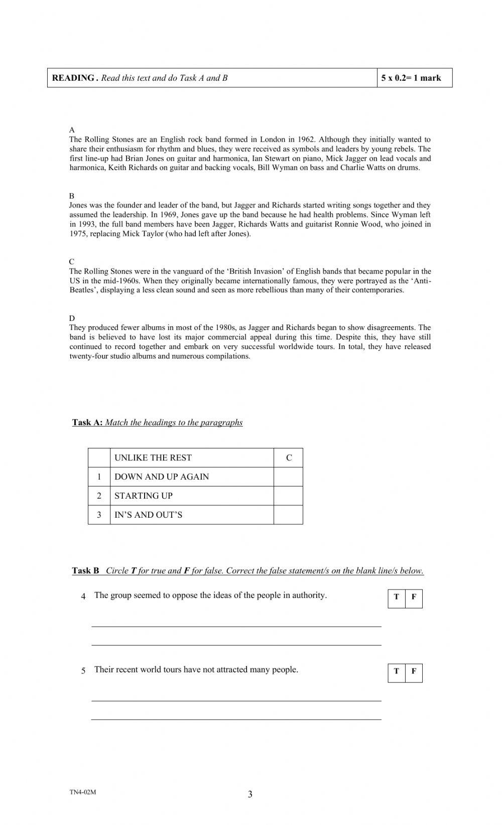 Teens 4 -exam 8- worksheet | Live Worksheets